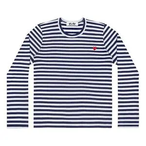 Play Comme Des Garcon Striped Long Sleeve Tee - Navy Bluewhite