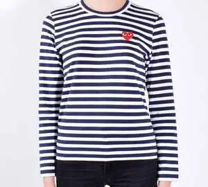Play Comme Des Garcon Striped Long Sleeve Tee - Navy Bluewhite