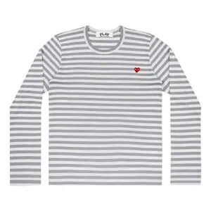 Play Comme Des Garcon Striped Long Sleeve T-shirt With Red Heart Logo
