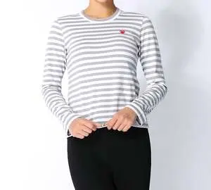 Play Comme Des Garcon Striped Long Sleeve T-shirt With Red Heart Logo