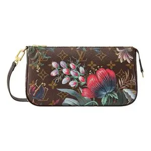 LOUIS VUITTON Pochette Accessoires Floral Monogram Coated Canvas Clutch