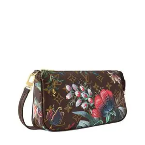 LOUIS VUITTON Pochette Accessoires Floral Monogram Coated Canvas Clutch