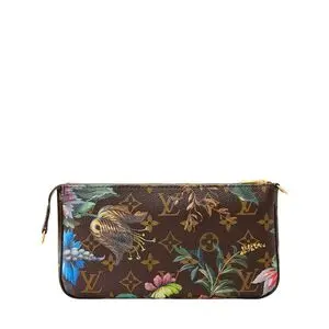 LOUIS VUITTON Pochette Accessoires Floral Monogram Coated Canvas Clutch
