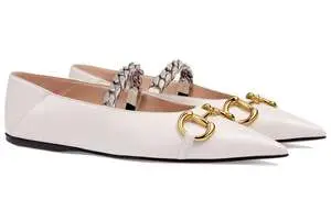 Gucci White Leather Flat Shoes
