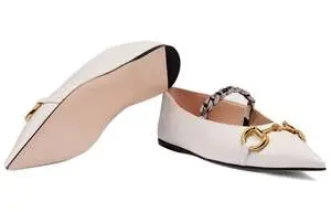 Gucci White Leather Flat Shoes - Default Color