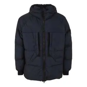 Stone Island Zip-up Hooded Puffer Jacket - Navy