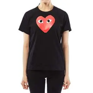 Play Comme Des Garcon T-shirt With Red Heart Applique - Black