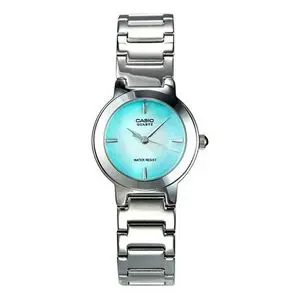 Casio Stainless Steel Quartz Watch With Gradient Green Dial - Silver