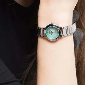 Casio Stainless Steel Quartz Watch With Gradient Green Dial
