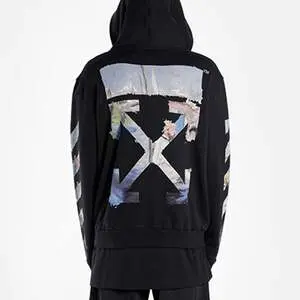Off-White Painting Printing Arrow Pattern Zipper Classic Hoodie