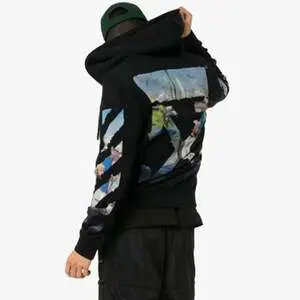Off-White Painting Printing Arrow Pattern Zipper Classic Hoodie