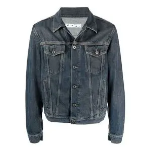 Off-White Logo Pattern Printing Denim Jacket - Blue