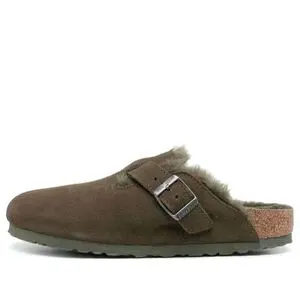BIRKENSTOCK Shearling Suede Leather Clogs - Olive Greenth