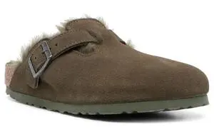 BIRKENSTOCK Shearling Suede Leather Clogs - Olive Greenth