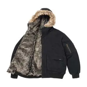 Supreme Reversible Faux Fur Hooded Work Jacket - Black