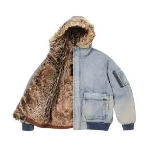 Supreme Reversible Faux Fur Hooded Work Jacket - Denim