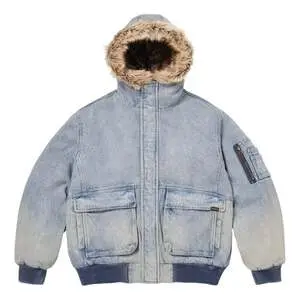 Supreme Reversible Faux Fur Hooded Work Jacket - Denim