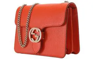 Gucci Leather Crossbody Bag With Chain Strap - Orange