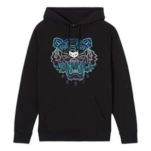 Kenzo Tiger Head Print Pullover Hoodie - Black