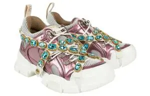 Gucci Flashtrek Embellished Sneakers - Pink/white/grey