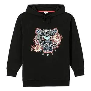 Kenzo Tiger Embroidered Cotton Hoodie - Black