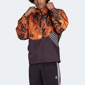 Adidas Originals Colorblock Stand Collar Hooded Jacket - Orange