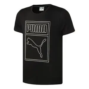PUMA Large Logo Printing Sports Loose Round Neck Short Sleeve Black - Default Color