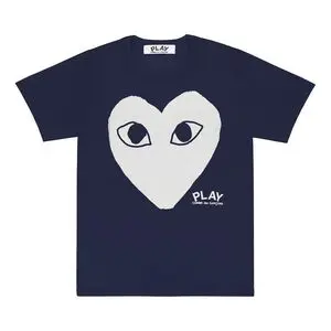 Play Comme Des Garcon T-shirt White Love Printing Short Sleeve - Navy Blue