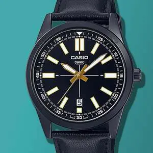 Casio Dress Pointer Display Analog Watch With Leather Strap