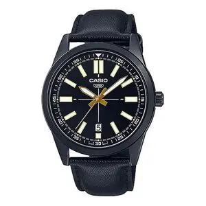 Casio Dress Pointer Display Analog Watch With Leather Strap - Black