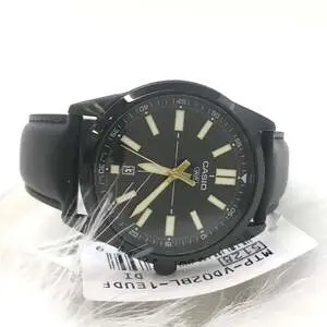 Casio Dress Pointer Display Analog Watch With Leather Strap - Black