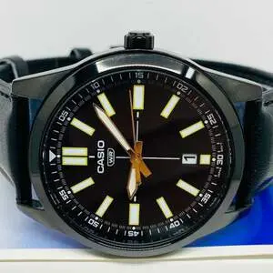 Casio Dress Pointer Display Analog Watch With Leather Strap - Black