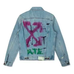 Off-White Spray Paint Graffiti Denim Jacket - Blue