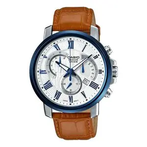 Casio Analog Quartz Watch With Leather Strap - White
