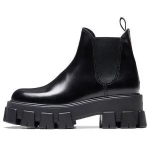Prada Monolith Brushed Leather Chelsea Boots - Black
