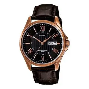 Casio Analog Leather Strap Watch With Water Resistance