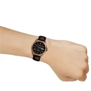 Casio Analog Leather Strap Watch With Water Resistance
