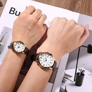 Casio Couple Quartz Analog Watches With Leather Straps - White