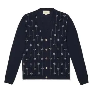 Gucci Wool Interlocking G Stripe Cardigan - Dark Blue