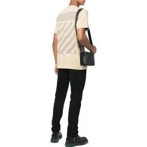 Off-White Fw22 Back Stripe Printing Round Neck Short Sleeve Ordinary Version Light Brown T-shirt