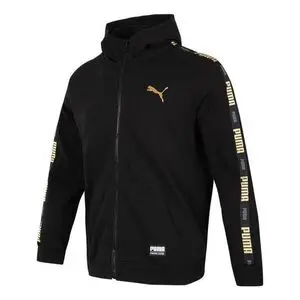 PUMA Logo Zip Up Hoodie - Black/gold