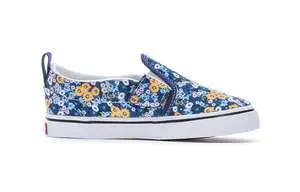 VANS Floral Print Slip-on Low Top Sneakers - Blue/yellow