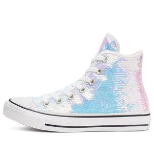 CONVERSE Chuck Taylor All Star High Top Sequined Sneakers - Silver/white