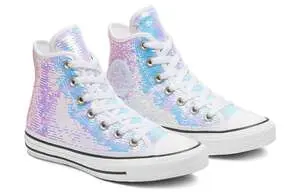 CONVERSE Chuck Taylor All Star High Top Sequined Sneakers - Silver/white
