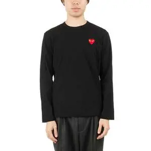 Play Comme Des Garcon Long Sleeve T-shirt With Heart Appliqu - Black