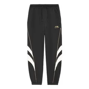 LI-NING Color Block Graphic Sweatpants 'black White - Black/white/yellow