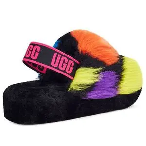 UGG Fluff Yeah Party Spots Slipper - Black/pink