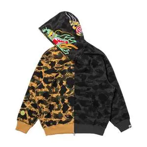 A BATHING APE X Clot Camo Split Shark Relaxed Fit Full Zip Hoodie - Black