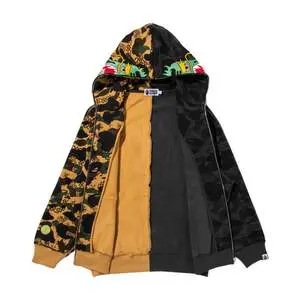 A BATHING APE X Clot Camo Split Shark Relaxed Fit Full Zip Hoodie - Black