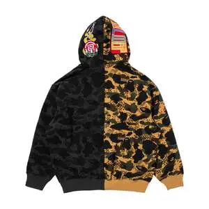 A BATHING APE X Clot Camo Split Shark Relaxed Fit Full Zip Hoodie - Black